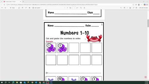 Number Order 1–10 Worksheets | Ocean Animals | Cut & Paste Activity