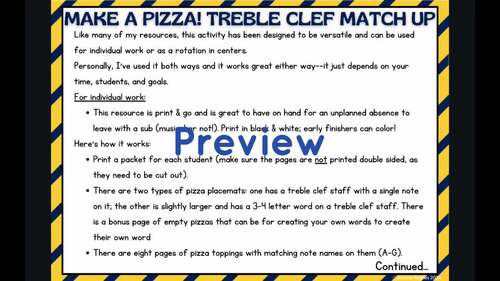 Treble Clef Note Names: Make a Pizza! A Treble Clef Match Up for Centers