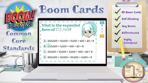 Read, Write, & Compare Multi-Digit Whole Numbers: Boom Cards 4.NBT.2