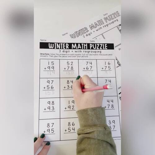 Winter Math 2 digit Addition Subtraction Puzzles for 2nd Grade by Kate ...