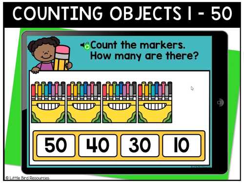 Counting Objects to 50 Boom Cards Count How Many Markers Kindergarten ...