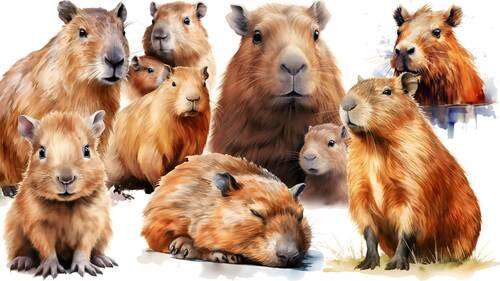 Watercolor Capybara Clipart Set of 20 Files by ArtisticTimberStudio
