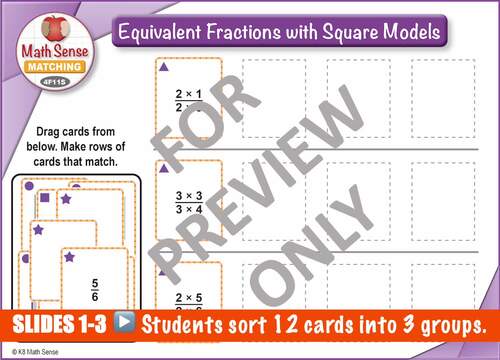 Equivalent Fractions Square Models DIGITAL MATCHING: 15 PPT/ Google ...