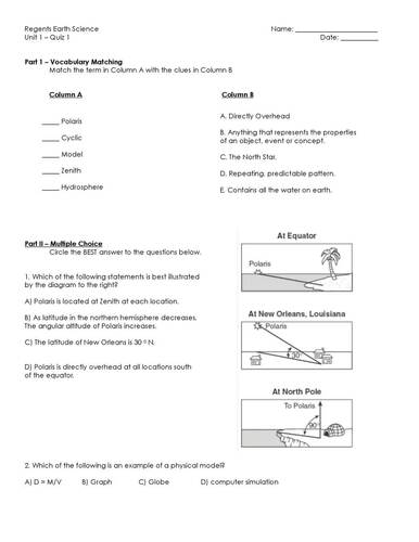 Worksheet: Polaris and Latitude Review by Geology and Ecology Store