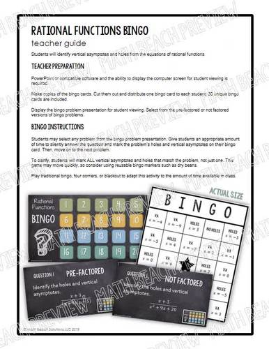 Attributes of Rational Functions Bingo Activity by Math Beach Solutions