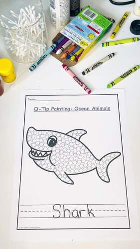 Ocean Animals Q-Tip Painting | Fine Motor Activity | Shark, Dolphin ...