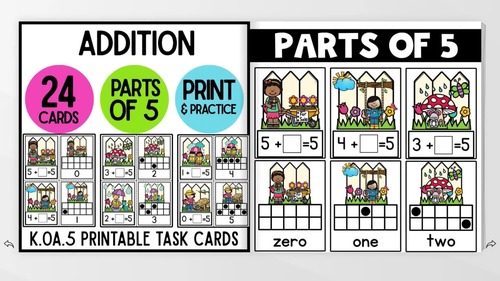 Kindergarten | Parts of 5 Addition and Subtraction | Matching Cards and ...