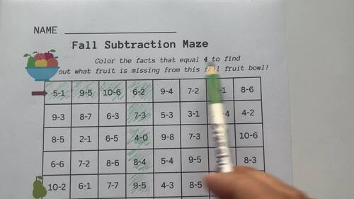 Subtraction Maze Numbers 1-10 - Fall themed by Aprons To Share