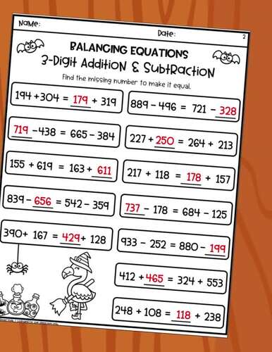 Halloween 3Digit Addition &Subtraction Balancing Equations Bundle ...