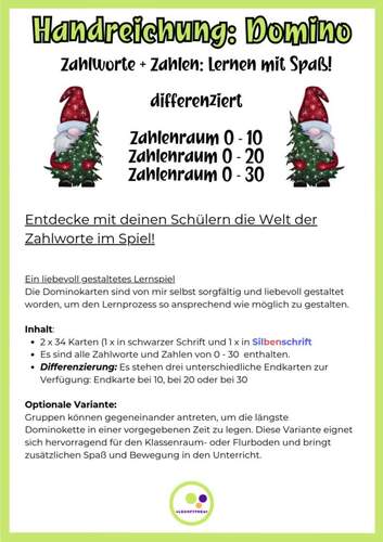 German: Numbers 0-30 Game | Christmas Advent | Domino | Number words
