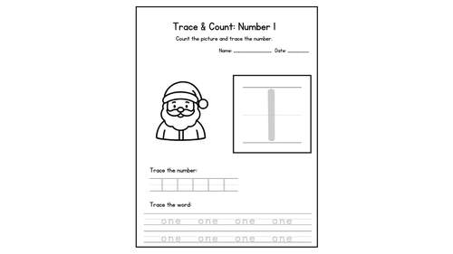 Christmas Number Tracing 1–10 | PreK–1 | No Prep Worksheets (B&W)