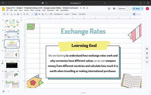 Grade 7 - Financial Literacy Unit - Google Lesson Slides - Ontario Math
