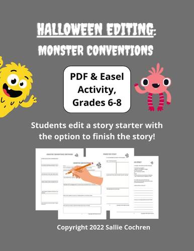Halloween Editing Story Starter: Monster Conventions PDF & Easel ...