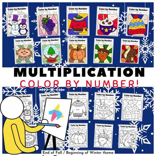 Color by Number- 2in1 Winter & End of Fall Multiplication Facts ...