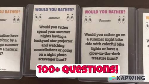 Would You Rather Cards for Summer Conversation Questions FREE SAMPLE