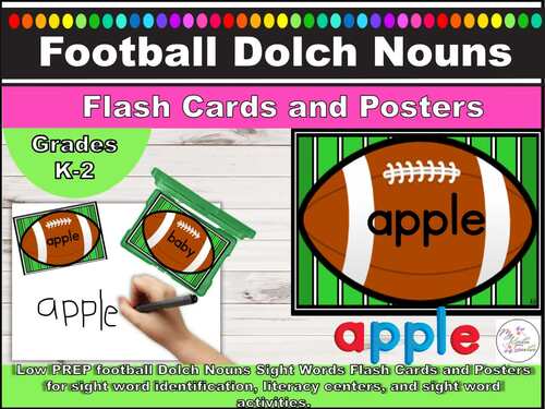 Football Dolch Nouns Sight Words Flash Cards and Posters for Word Study