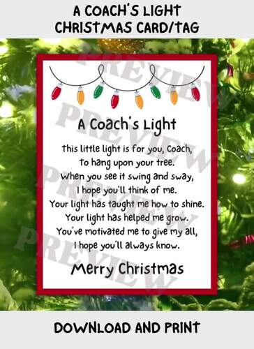 Christmas Gift Tag/Card in 3 Sizes | Coach Gift Card Poem | Printable Card