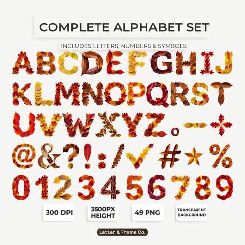 Autumn Leaf Alphabet PNG Clipart | Bulletin Board Letters A–Z | TPT