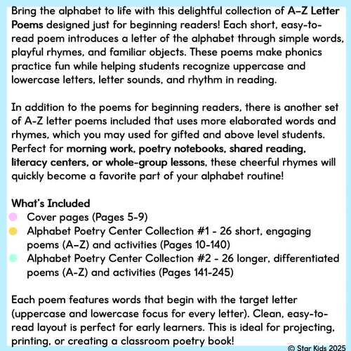 ABC Poems BUNDLE for K-1 ENGLISH AND SPANISH by Star Kids by Naomi