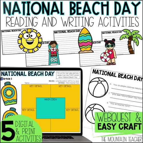 National Beach Day Craft, Reading Comprehension Activities, Writing and ...