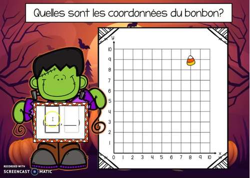 Plan cartésien de l'Halloween 3e année Boom CARDS French distance learning