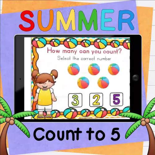 Summer Math Boom Cards | Counting to 5 digital task cards | TPT