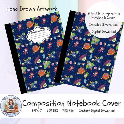 Printable Composition Notebook Cover PNG Back To School Kids Workbook Cover
