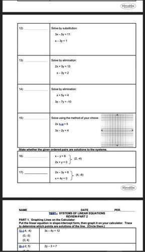 Algebra - Solving Equations Unit Review Guide & Test (5 Forms) | TPT