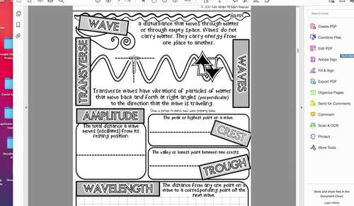 NGSS Waves Doodle Notes for Middle School (Physical Science MS-PS4) BUNDLE