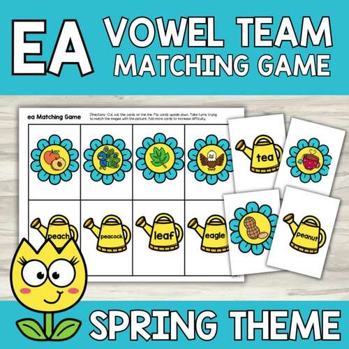 ea Vowel Team Matching Game Kinder 1st 2nd Phonics Center Spring Activity