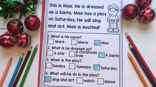 Christmas Reading Passages and Comprehension Questions Kindergarten ...