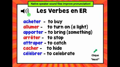FRENCH ER VERBS BOOM CARDS ⭐ Level 2 ⭐ Regular Verbs Task Cards Writing