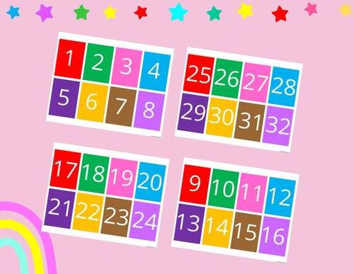 Editable Bright Number Labels 1 to 40, Numbers Flash Cards, Math Numbers