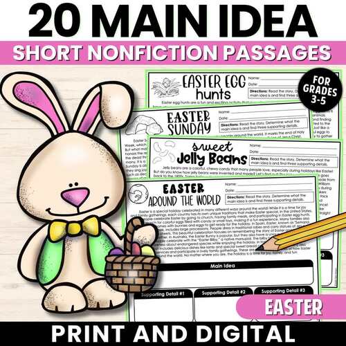 Easter Main Idea & Supporting Details April Reading Passages Key ...