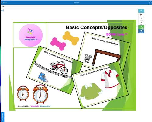 Basic Concepts/Opposites - Boom Cards™ by ClaudiaCF Bilingual SLP LLC