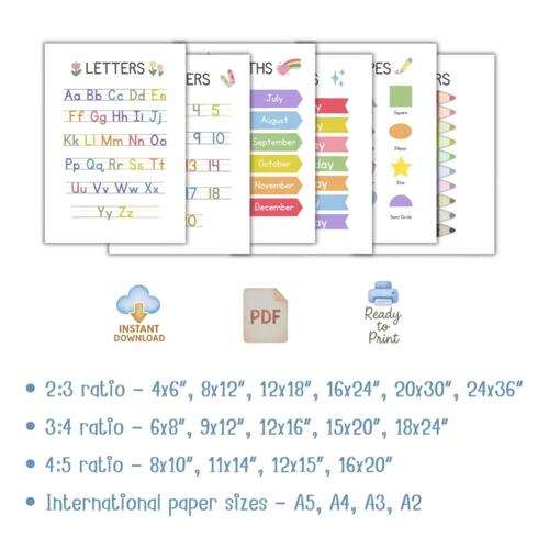 Basic Educational Posters for Kids | Rainbow Classroom Decor | Wall Art