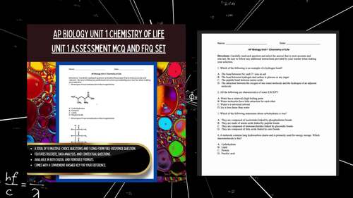 AP Biology UNIT 1 Chemistry of Life Complete Mini Test Assessment MCQ ...