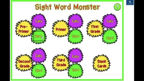 Sight Words GAME - Build a Monster with Sound Effect - No Print BOOM Cards