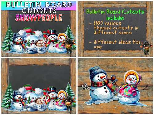 Snowman Bulletin Board Cutouts Winter Decor Snow Theme by Bulletin ...