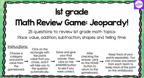 1st grade End of Year or 2nd grade Beginning of Year Math Review Game ...
