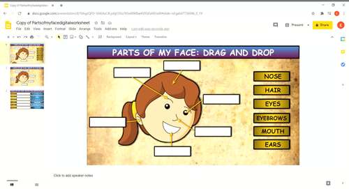 Parts Of My Face: Digital Worksheets: Drag & Drop: Distance Learning