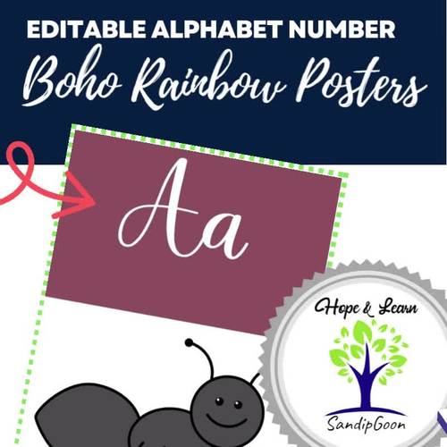 Boho Rainbow Classroom Decor | Alphabet and Number Posters | TPT