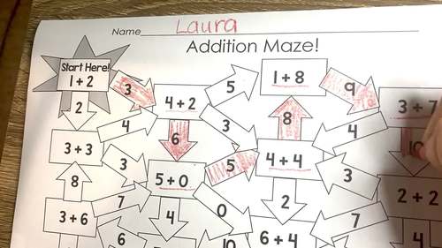 Addition Facts Maze! (Numbers 0-10) by Miz Riz Elementary Resources