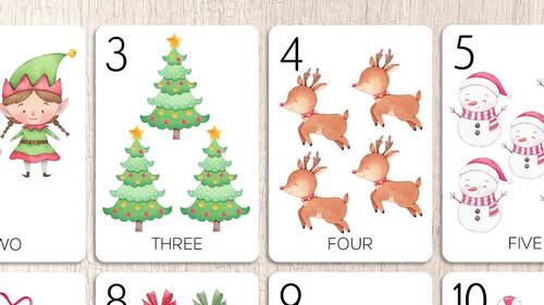 Christmas Number Cards, Holiday 1-10 Counting Cards, Preschool Xmas ...