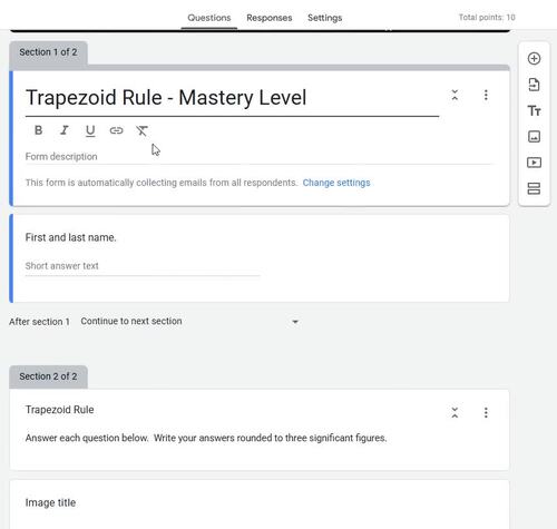 Calculus - Trapezoid Rule - Google Forms Quiz and Paper Copy with Key