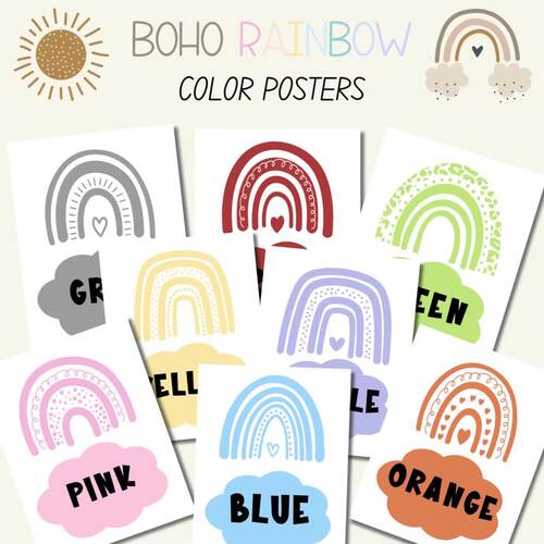 Boho Rainbow Color Posters – Editable Color Word Wall for Classroom Decor
