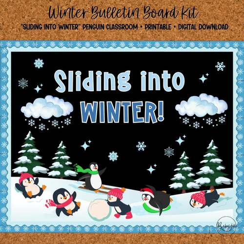 Winter Penguin Bulletin Board Kit: Sliding into Winter | Classroom Decor