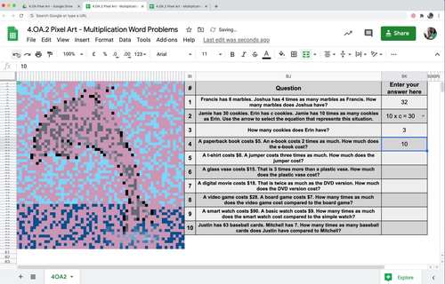 Digital Math Pixel Art 4th Grade Math Review Multiplication, Word Problems