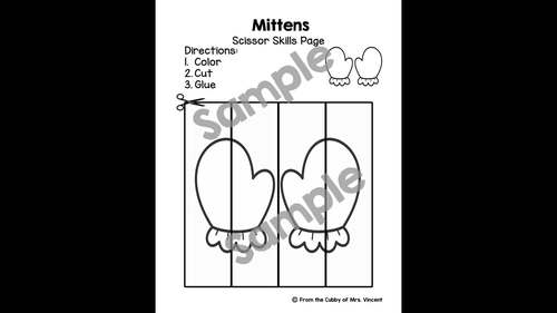 Mittens Scissor Skill Cutting Practice - 2 Variations by From the Cubby