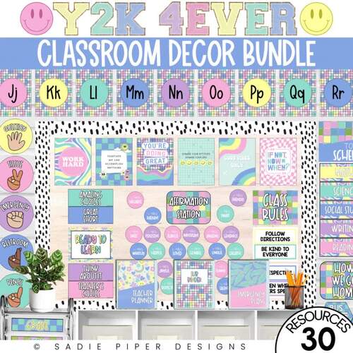 Retro Groovy Classroom Decor BUNDLE / Pastel Classroom Decor / Y2K Decor